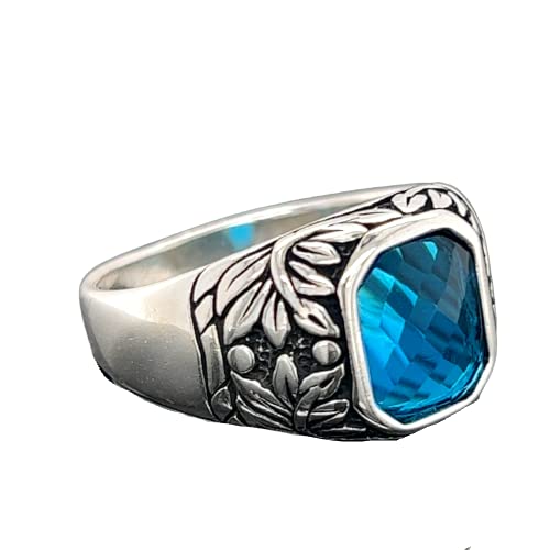 Man Silver Aquamarine Stone Ring, Minimal Blue Aquamarine Stone Ring ...