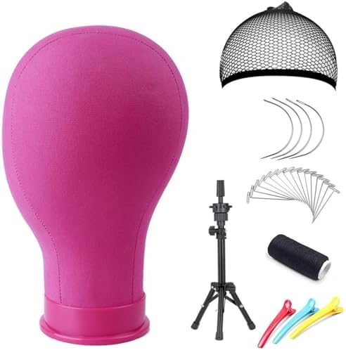 Amazon.com: 23 Inch Canvas Block Head Pink Wig Head with Wig Stand ...