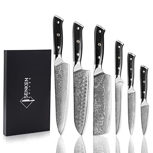 SENKEN 6-Piece Damascus Steel Kitchen Knife Set – Shogun Collection ...