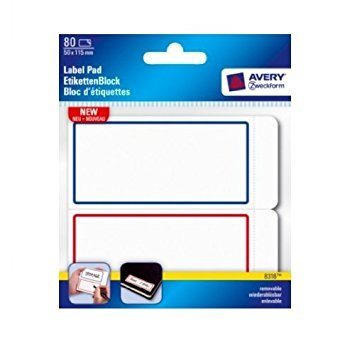 Avery Label Pad Removable 115x50mm Blue Red Border Ref 8316 [80 Labels ...