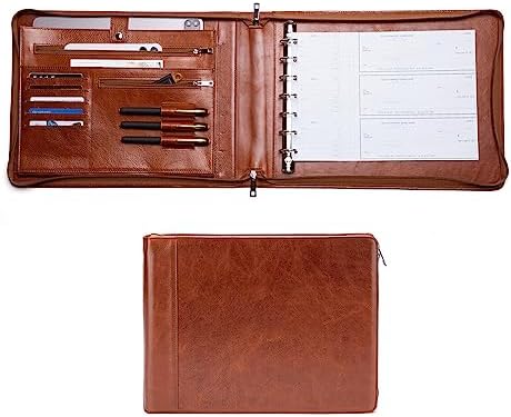 Amazon.com : Geslun 7 Ring Check Binder, Genuine Leather Business ...