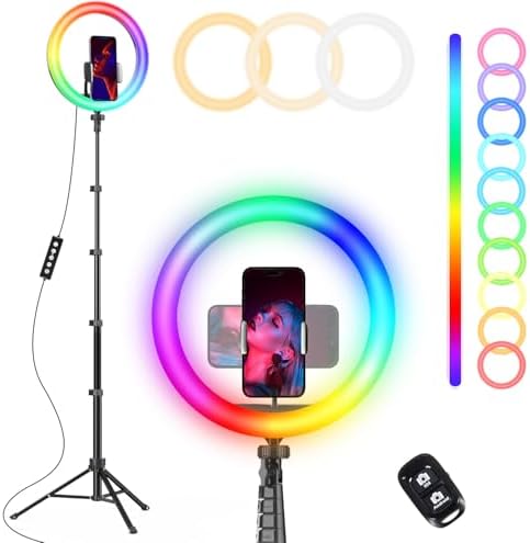 UBeesize 12” RGB Selfie Ring Light with 62” Extendable Tripod Stand ...