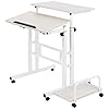 Livzing Height Adjustable Computer Table with Locking Wheels-Wooden ...