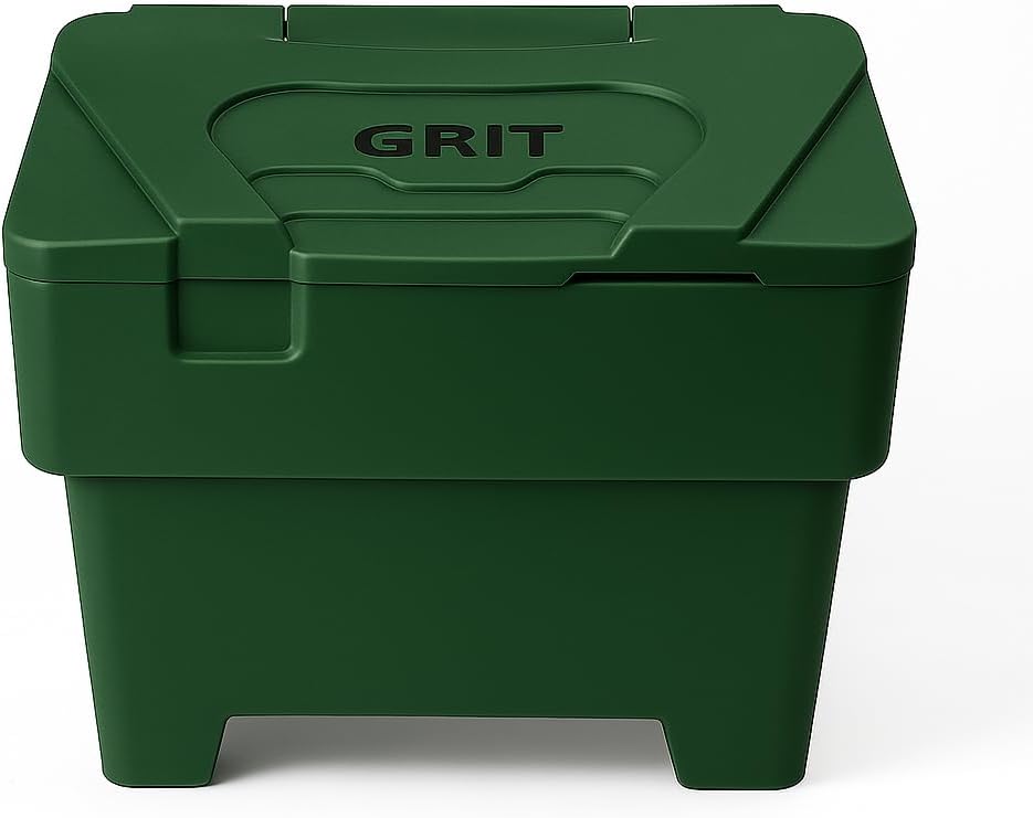 115L Green Grit Salt Bin Stackable Lockable Heavy Duty Outdoor Rock ...