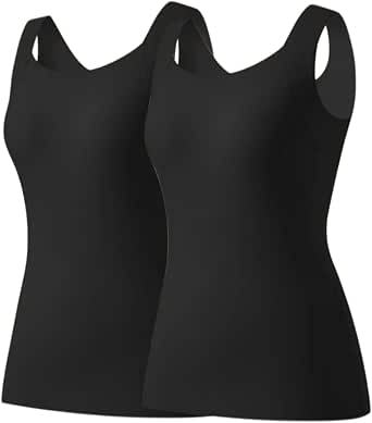 2PCS U Neck Shapewear Built-in Bra Tank for Women High Support Tummy ...