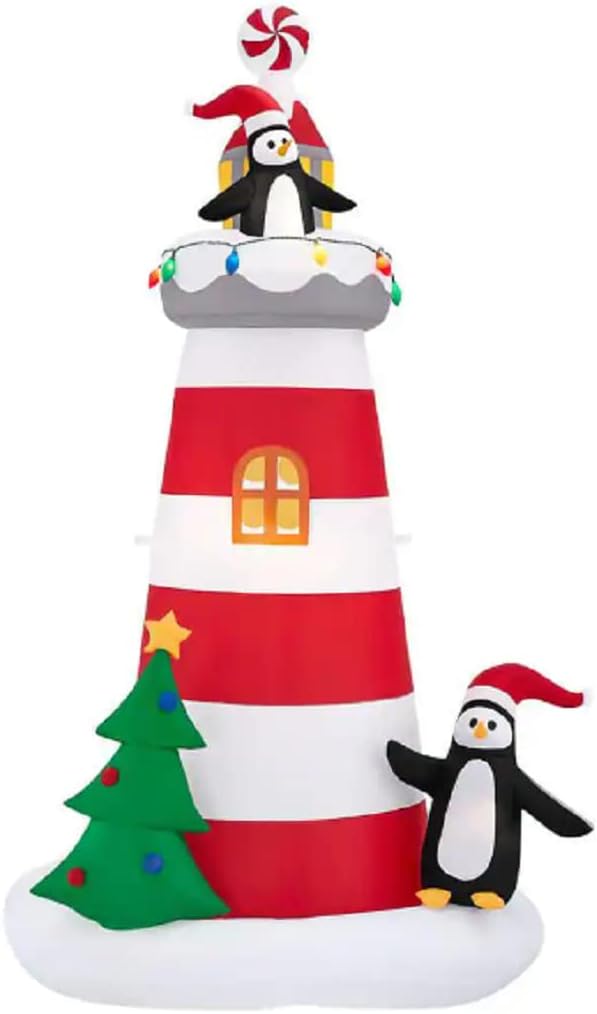 Amazon.com: Candy Cane Lighthouse with Penguins in Santa Hats Christmas ...