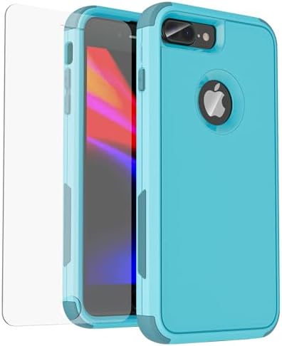 Amazon.com: for iPhone 7 Plus/ 8 Plus Case with Tempered Glass Screen Protector 3 in 1 ...