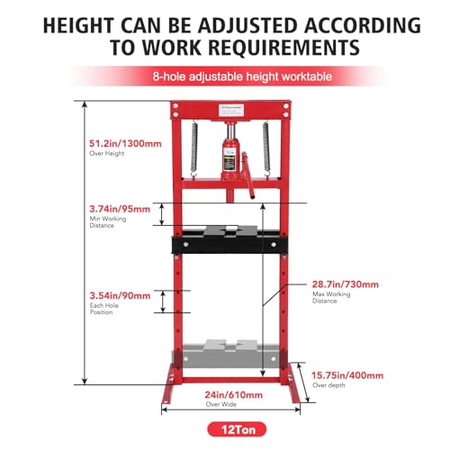 12 Ton Hydraulic Shop Press, Hydraulic Press H-Frame Garage with ...