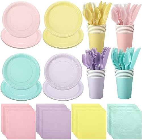Amazon.com | Mifoci 364 Pcs Macaron Color Tableware Decorations Pastel ...