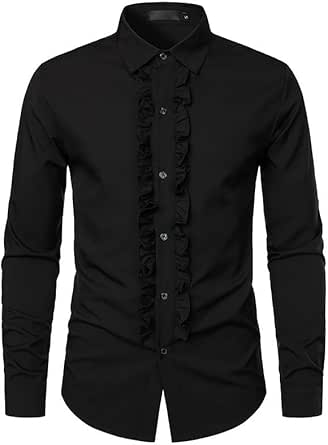 Amazon.com: Cambkatl Men's Ruffle Dress Shirts Slim Fit Long Sleeve ...