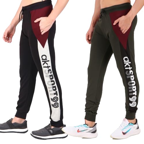 AKTIO® Athleisure Men Colorblocked Slim Fit Joggers, Cotton Rich Slub ...