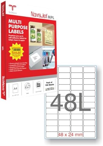 NovaJet Multipurpose Sticker Labels 48L | 48 x 24 mm | 48 Labels per A4 ...