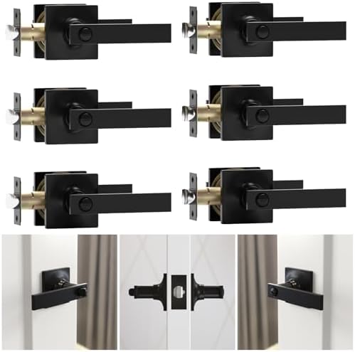 AIKKIL Privacy Door Handle Black Keyless Door Levers Set (2 Pack ...