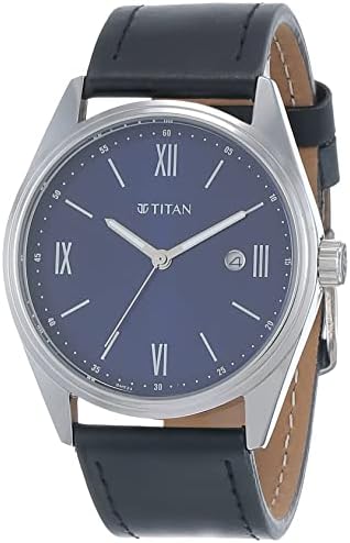 Titan Men's Minimalist Zen Analog Blue Watch: Sleek Leather Strap with ...