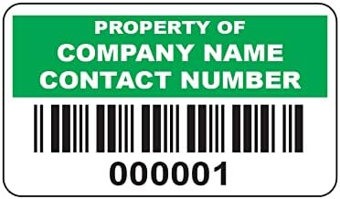 1000 Green Personalised Barcode Asset Tag Labels Custom Stickers- 38mm ...
