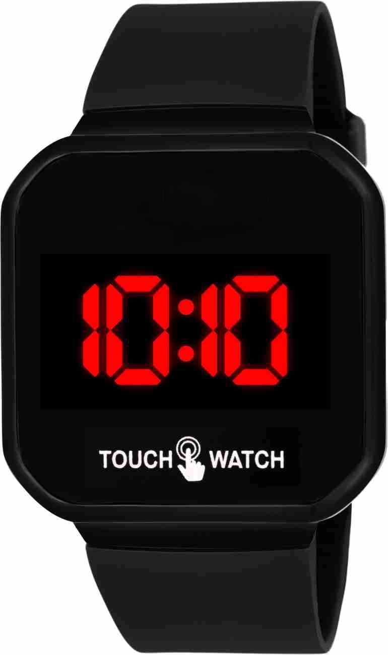 Buy Digital Led Red Light Square Trendy Touch Screen Black Watch at ...