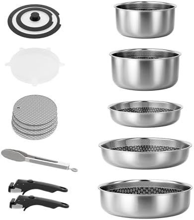 Amazon.com: CAROTE 12pcs Pots and Pans Set, Glossy Stainless Steel ...