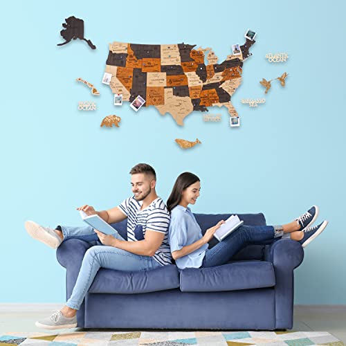 Amazon.com: HYPERI 3D Wooden USA Map Wall Art, Large Wall Décor - US ...