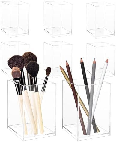 6 Pcs Acrylic Pen Pot - Square Acrylic Pencil Organizer, Transparent ...