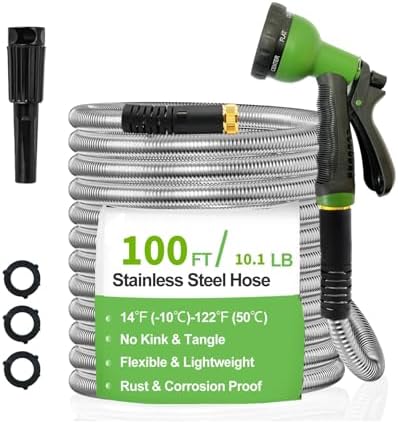 Amazon.com: 100FT Stainless Steel Garden Hose - Heavy Duty, Kink ...
