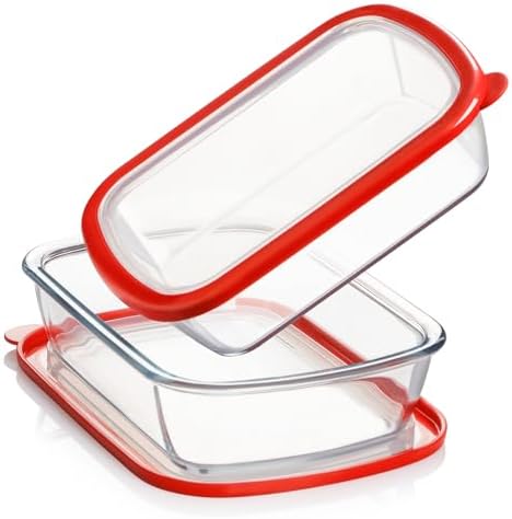 Amazon.com: 1.3QT Rectangle Small Glass Baking Dish with Lid Set of 2 ...