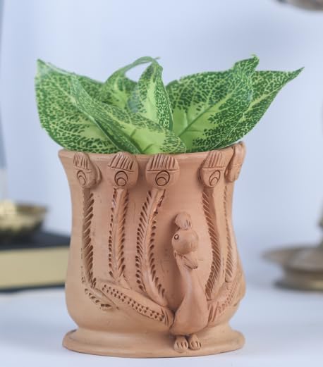 Khavi Arts Premium Artisanal Terracotta Clay Peacock Planter for Indoor ...