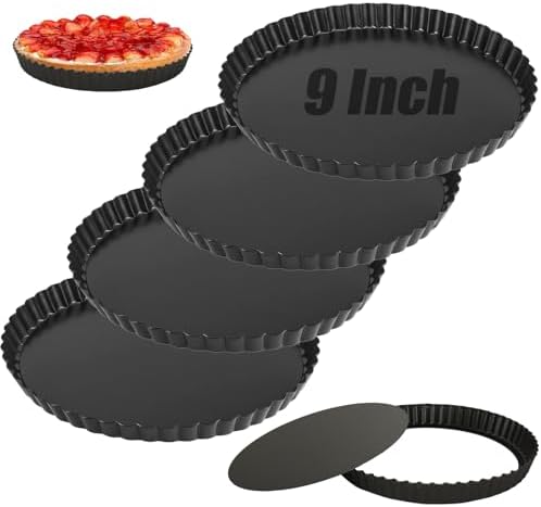DAJAVE 4 Pcs 9 Inch Quiche Dish Non Stick Pie Tins Flan Tins with Loose ...