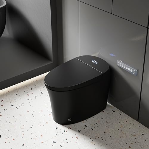 CANEST Black Smart Toilet, Tankless Bidet Toilet with Heated Seat, Foot ...