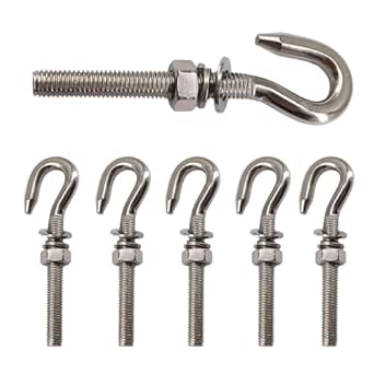 CYCOOPE M10 6Pcs 304 Stainless Steel Hook Bolt with Washers and Nut ...
