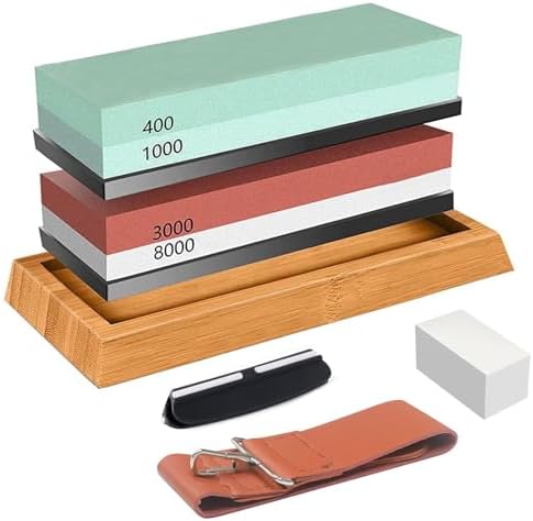 Knife Sharpening Stone Set – 400/1000 and 3000/8000-Grit Professional ...