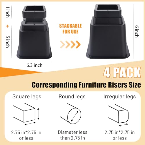 Snapklik.com : Bed Risers 6 Inch Heavy Duty Adjustable Bed Raisers ...