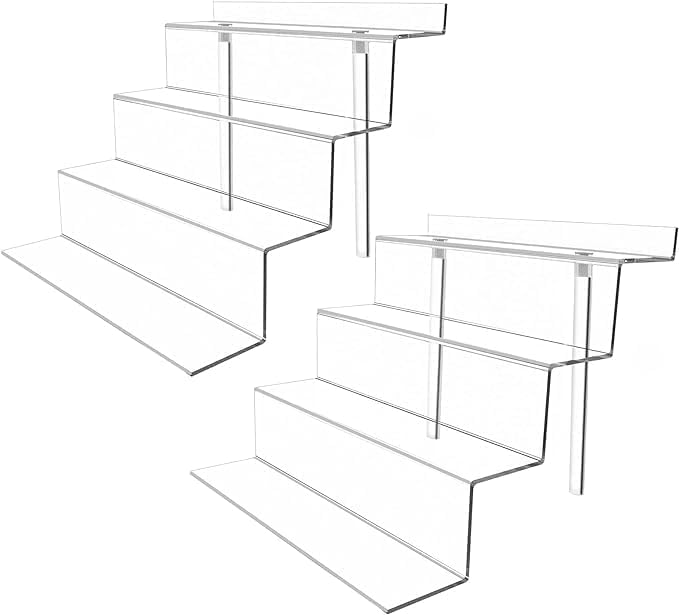 BYCY 4 Tier Acrylic Display Stands 2 Pack Clear Display Shelf Risers ...