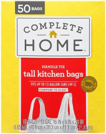 Amazon.com: Complete Home Tall Kitchen Handle-Tie Trash Bags - 13 ...