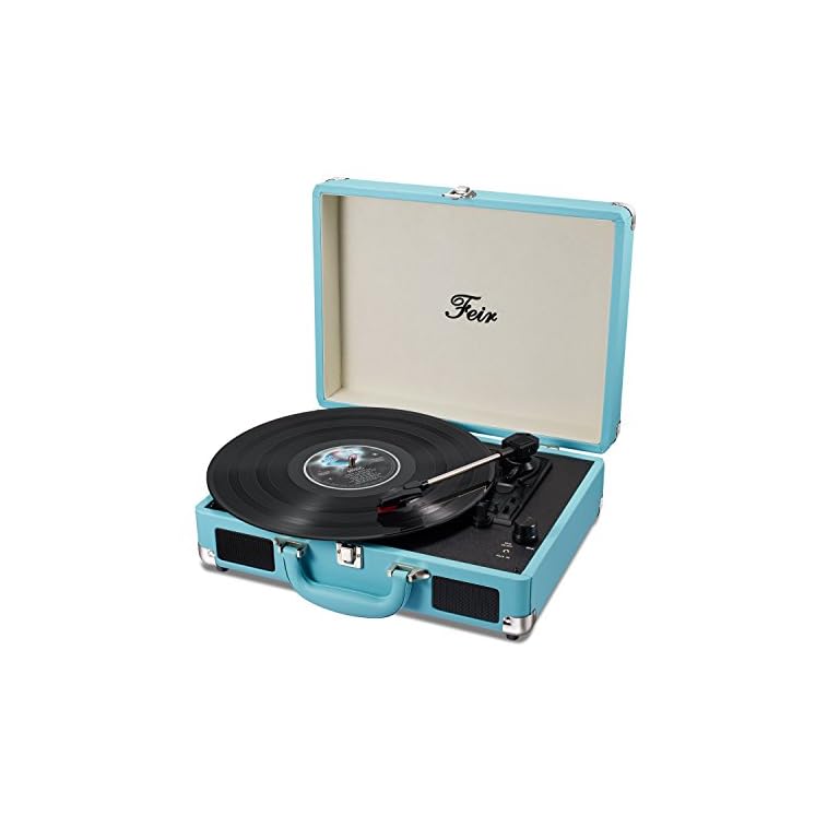 Vinyl Stereo Blue Record Player 3 Speed Portable Turntable Suitcase ...