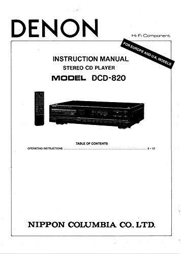 Instruction Manual for Denon DCD-820 CD Player Owners Instruction ...