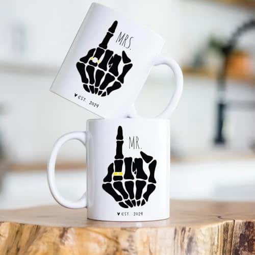Amazon.com: Personalized Mr Mrs Skeleton Hand Engagement Rings Mug ...