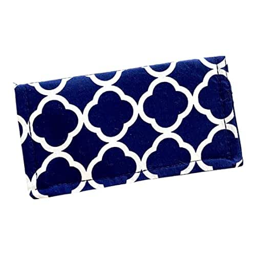 Amazon.com: Checkbook Cover-Billfold Wallet-Navy Blue and White Fabric ...