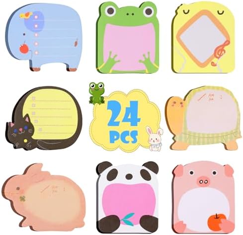 OFFCUP Cartoon Animal Sticky Notes, 24 Pack 12 Styles Cute Sticky Notes ...