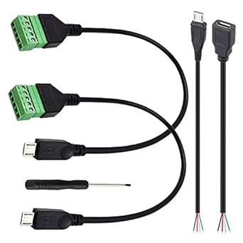 Xiatiaosann 5Pcs Micro USB Screw Terminal Block Connector Cable, 30cm ...