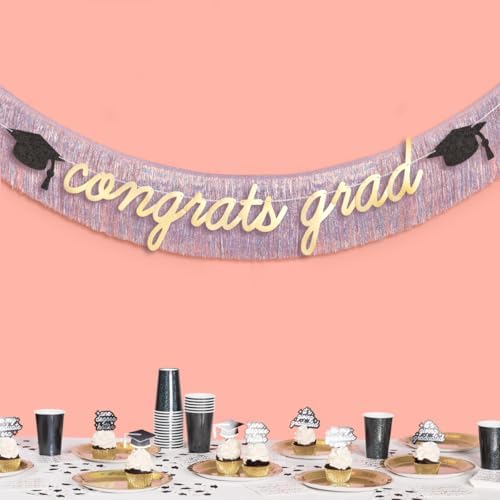 Amazon.com: xo, Fetti Congrats Grad Fringe Banner - Gold Foil & Silver ...