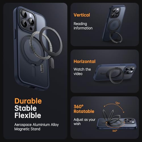 simptech 360Rotatable Magnetic Stand for iPhone 15 Pro Max Case[Magsafe Compatible ] [Military ...
