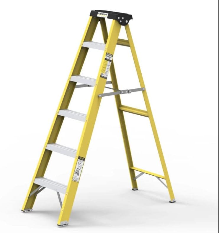 YOUNGMAN Aluminum Multipurpose Foldable Step Ladder Yellow FRP Ladder ...