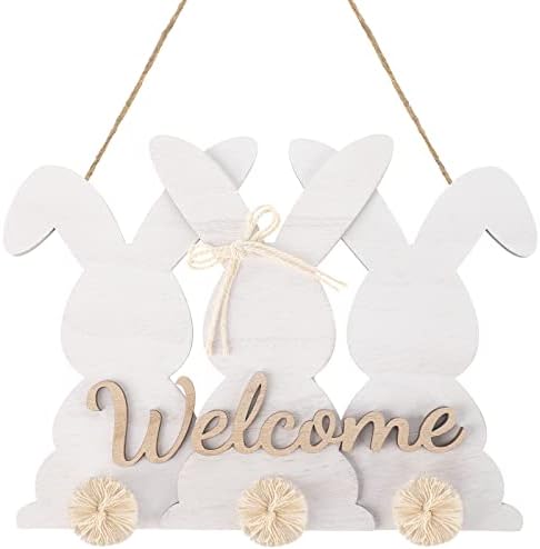 Amazon.com: Menkxi Easter Wooden Hanging Sign Bunny Door Hanger Happy ...