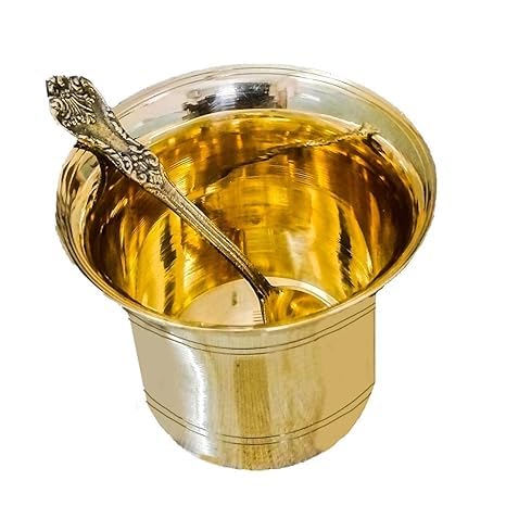 Swastik Decor Panchapatra with Spoon Set in Brass for Home Temple for ...