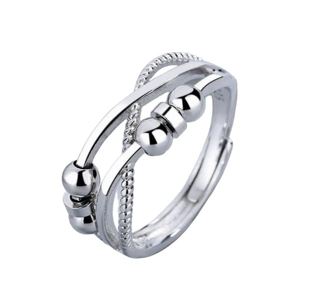 Amazon.com: Silver Anxiety Ring, Fidget Ring, Adjustable Silver Rings ...