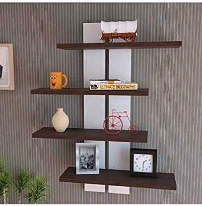 Engineered Wood Glossy Double Patti Wall Shelf MDF (Medium Density ...