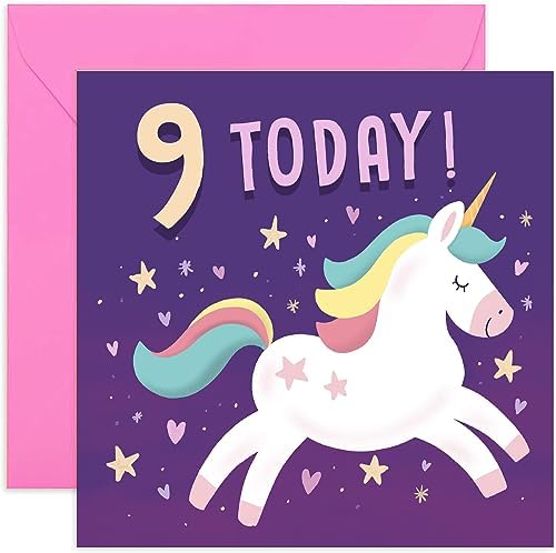Old English Co. Happy 9th Birthday Card for Young Girl - Purple Unicorn ...