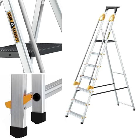 DRABEST PRO SERIES 7 Step Ladder Folding - Aluminum Folding Ladder ...