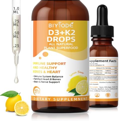Amazon.com: BIYODE Vitamin D3 & K2 Liquid Drops, 60ml – 1000 IU Vitamin ...