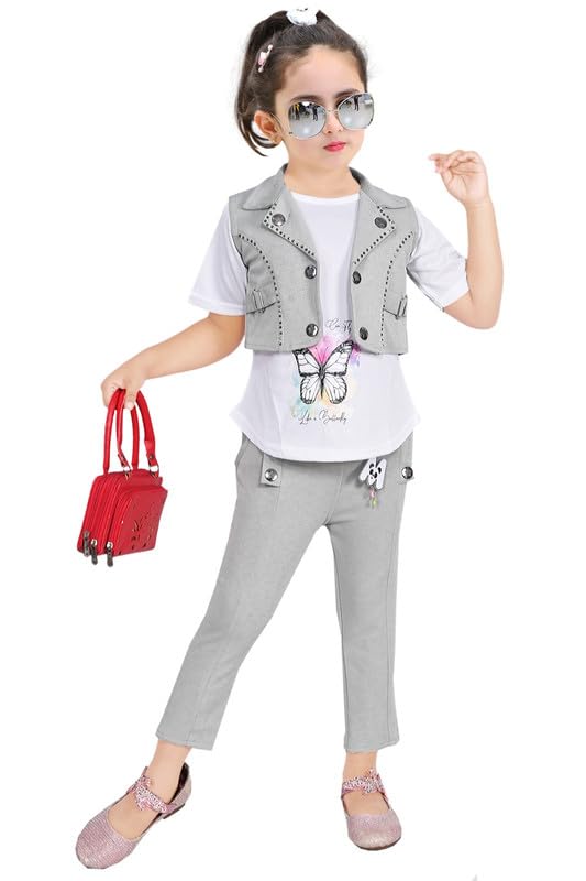 DULALI Girl's Cotton Top Grey Jeans And Jacket : Amazon.in: Fashion